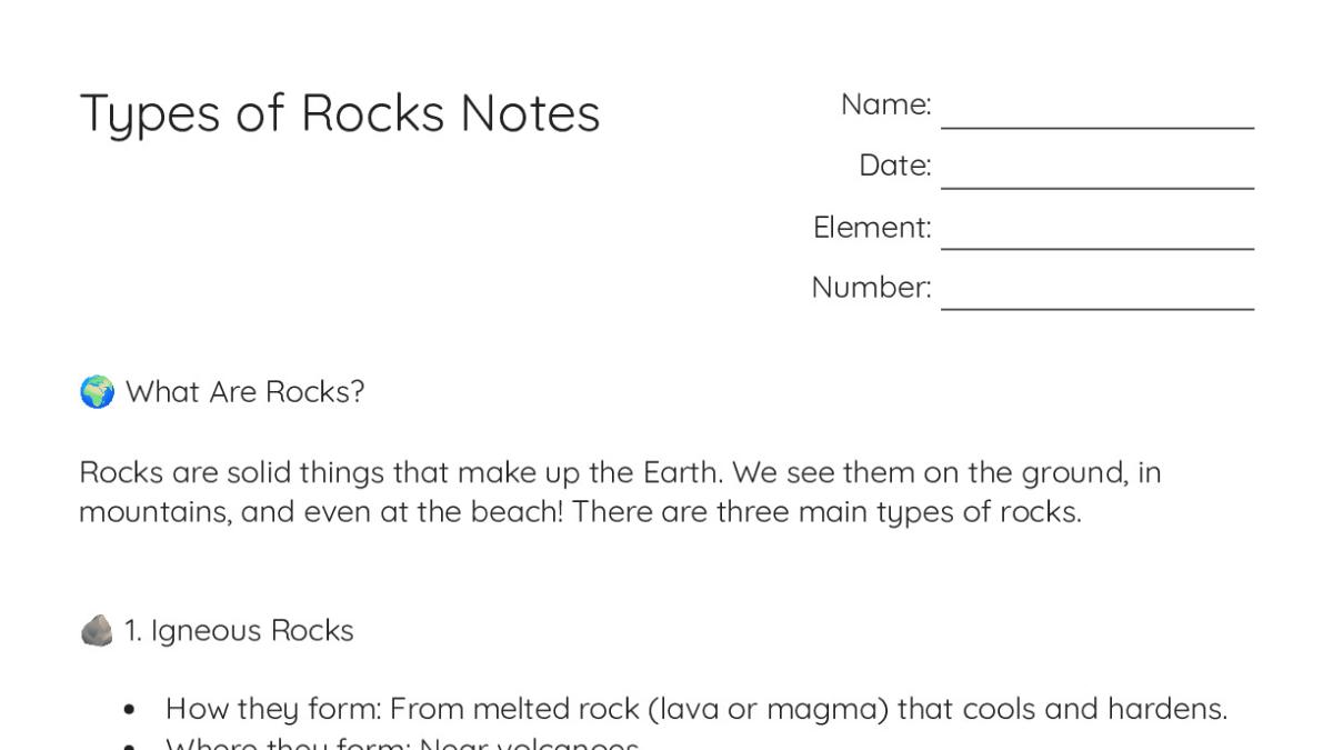 Types of Rocks Notes - My Worksheet Maker: Create Your Own Worksheets