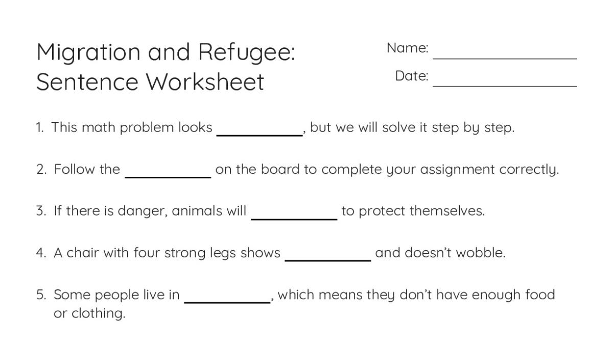 Migration and Refugee: Sentence Worksheet - My Worksheet Maker: Create ...