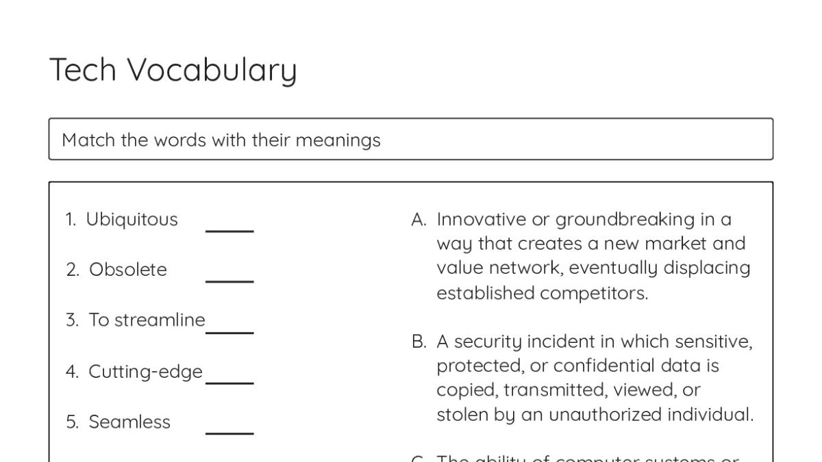 Tech Vocabulary - My Worksheet Maker: Create Your Own Worksheets