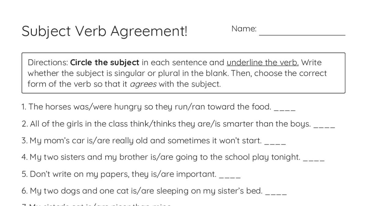 Subject Verb Agreement! - My Worksheet Maker: Create Your Own Worksheets