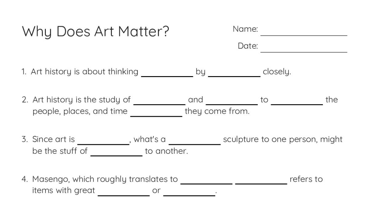 Why Does Art Matter? - My Worksheet Maker: Create Your Own Worksheets