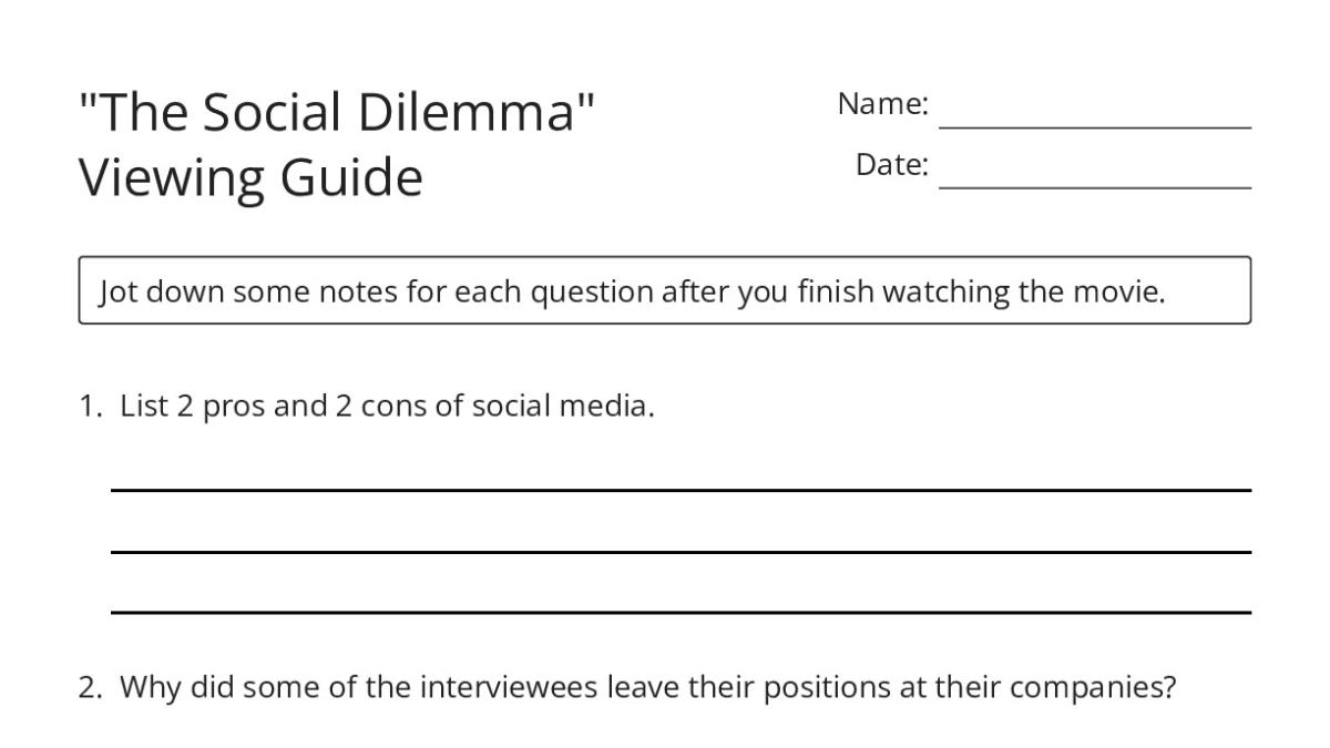 "The Social Dilemma" Viewing Guide - My Worksheet Maker: Create Your ...