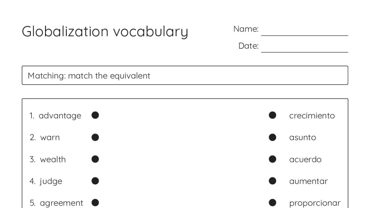 Globalization vocabulary - My Worksheet Maker: Create Your Own Worksheets