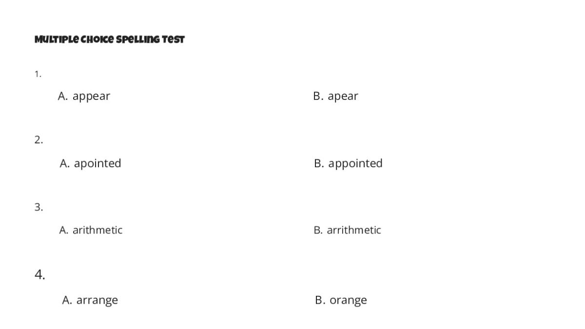 Multiple Choice Spelling Test - My Worksheet Maker: Create Your Own ...