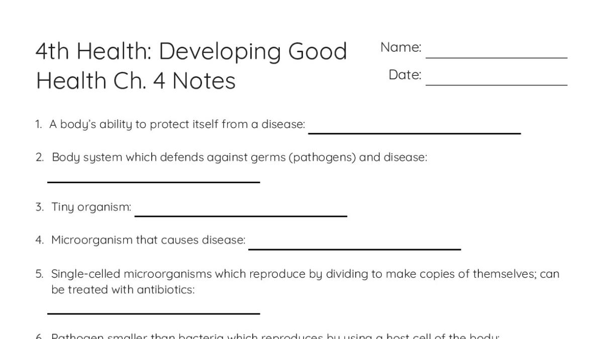 4th Health: Developing Good Health Ch. 4 Notes - My Worksheet Maker ...