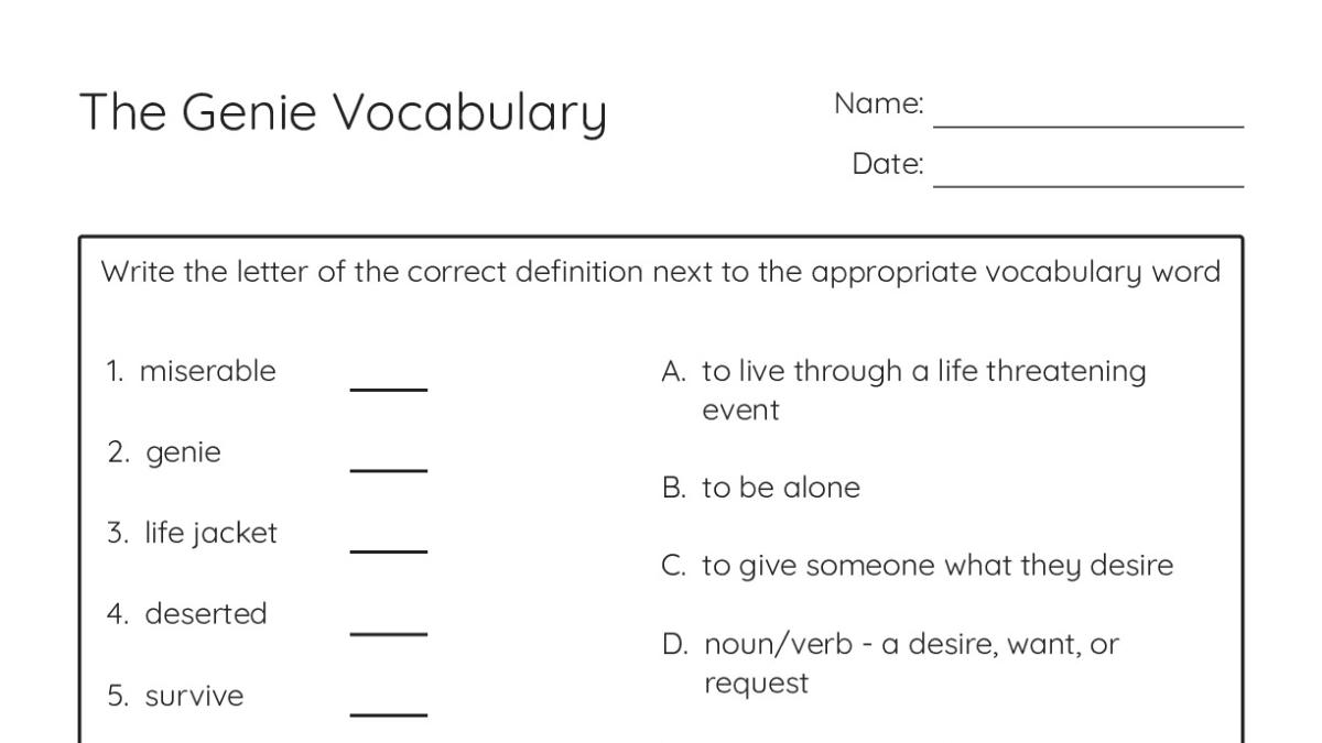 The Genie Vocabulary - My Worksheet Maker: Create Your Own Worksheets