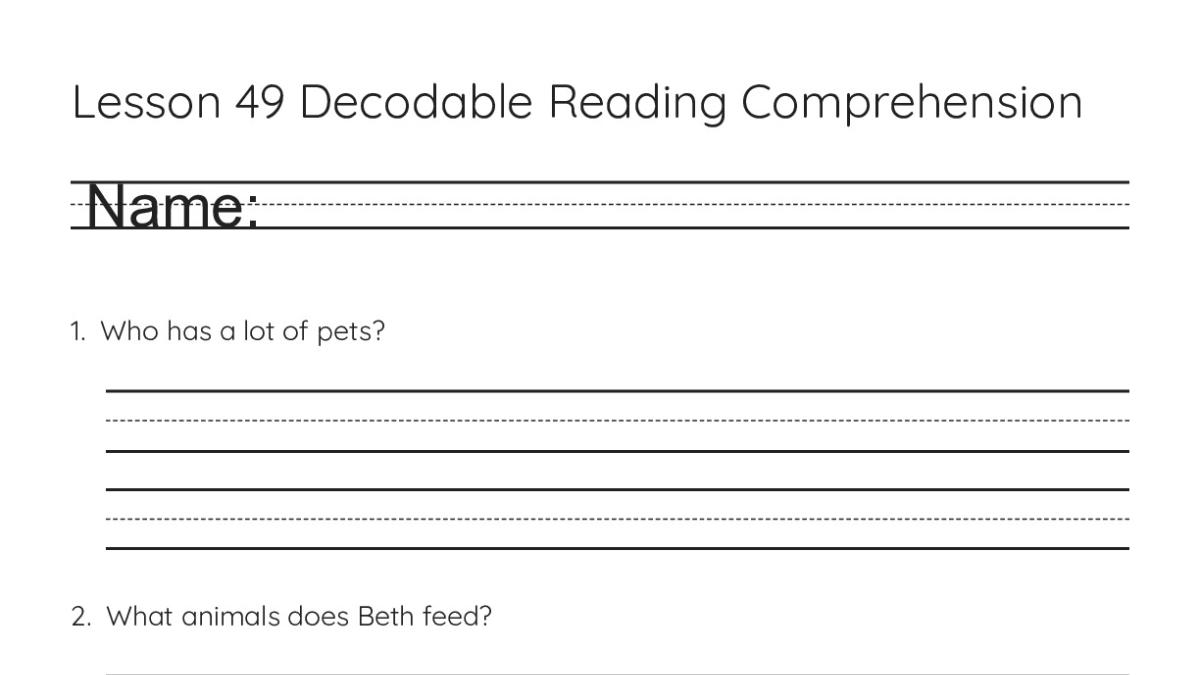 Lesson 49 Decodable Reading Comprehension - My Worksheet Maker: Create ...