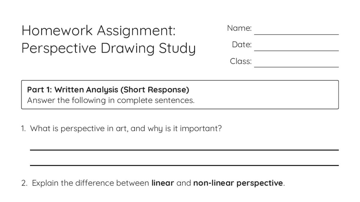 Homework Assignment: Perspective Drawing Study - My Worksheet Maker ...