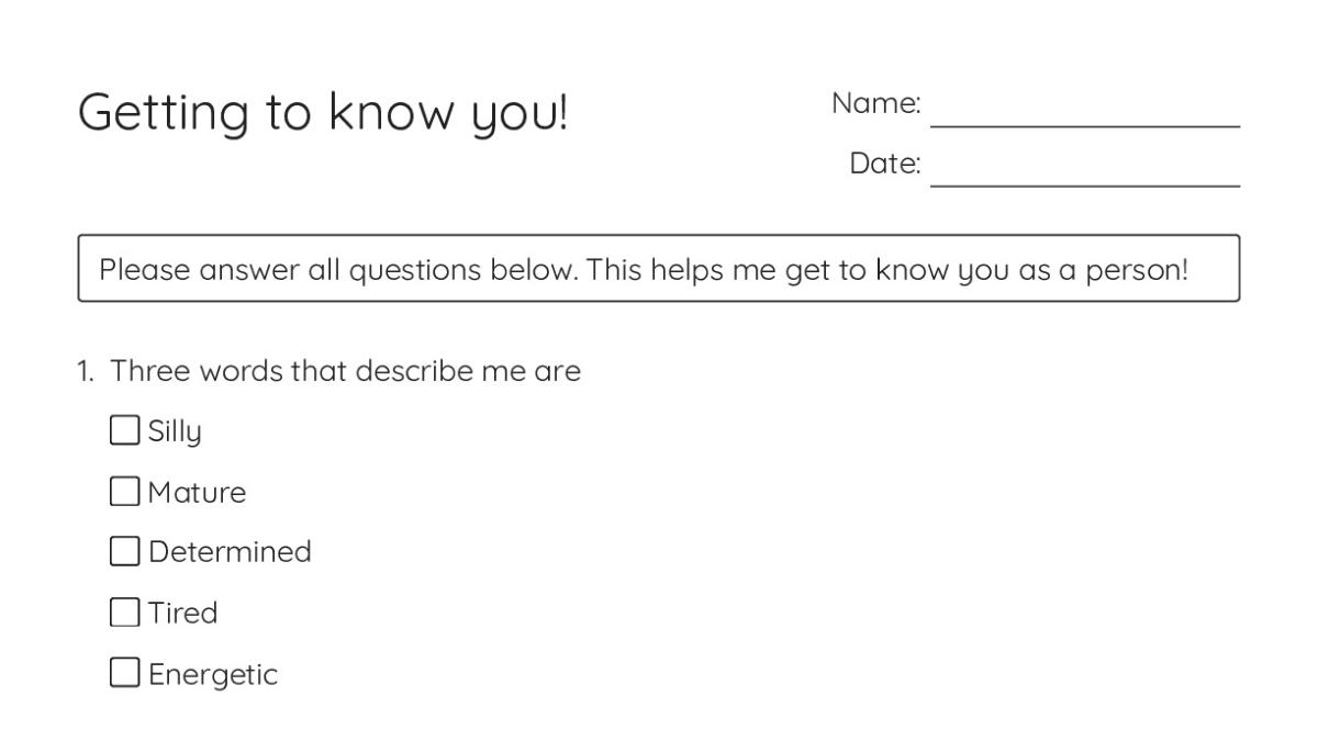 Getting to know you! - My Worksheet Maker: Create Your Own Worksheets