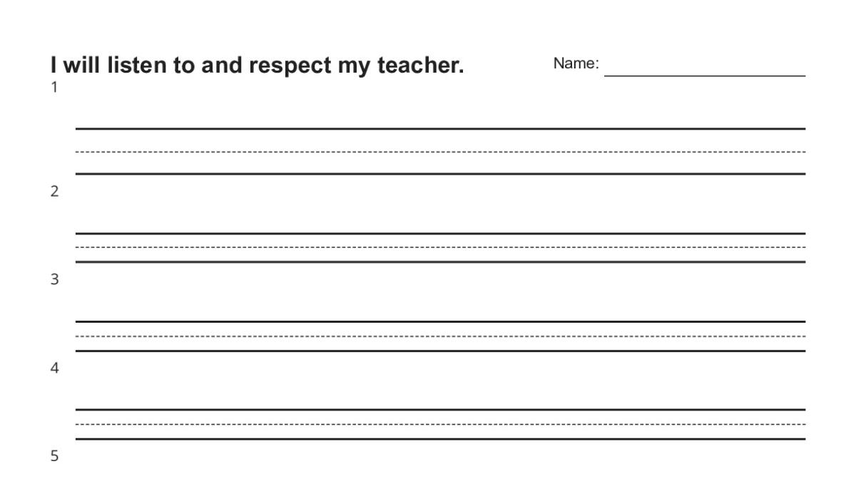 I will listen to and respect my teacher. - My Worksheet Maker: Create ...