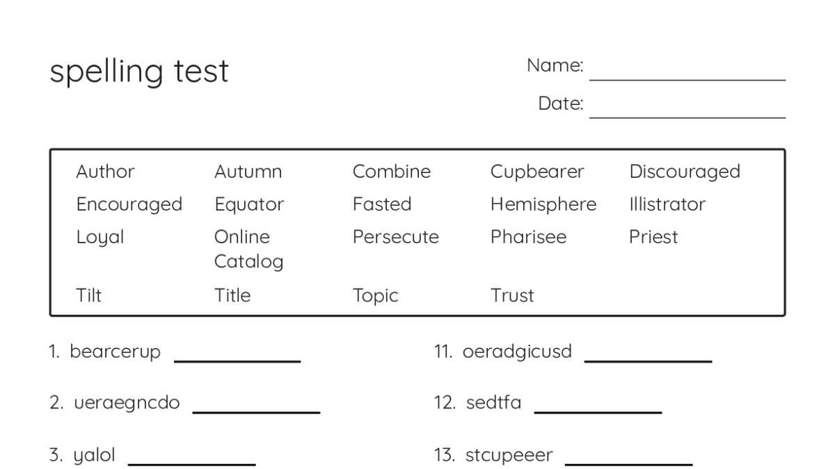 spelling test - My Worksheet Maker: Create Your Own Worksheets