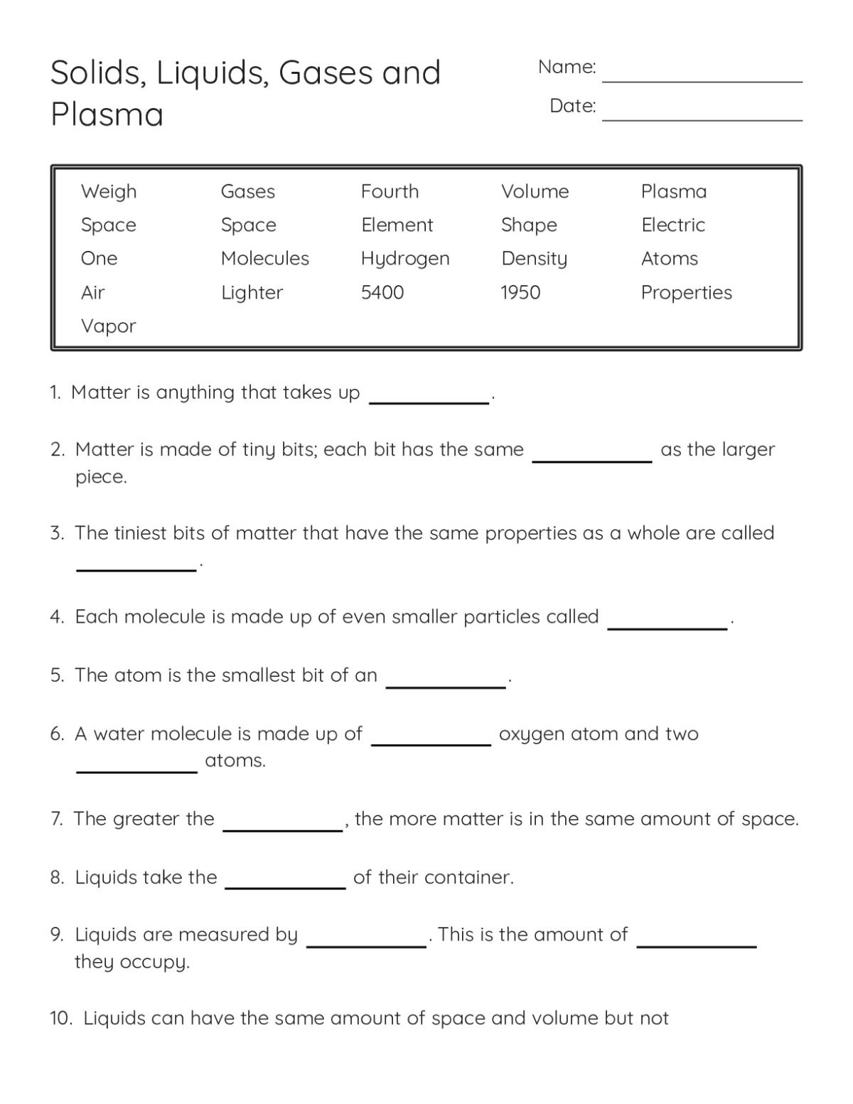 States of Matter: Solids, Liquids, Gases, and Plasma - Free Printable ...